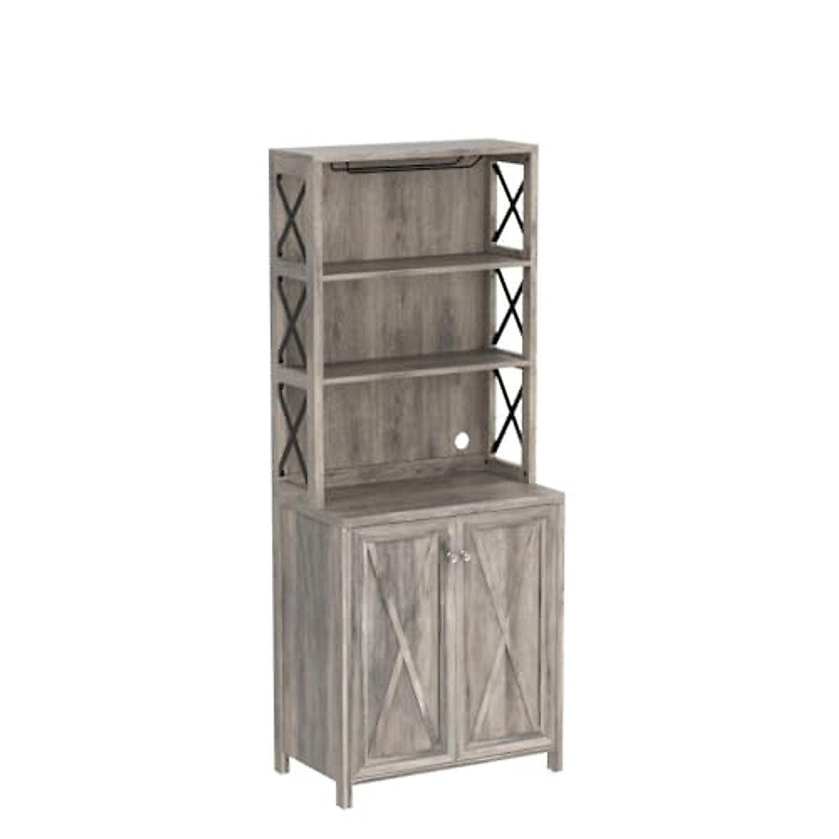 YITAHOME Bar Wine Cooler, 67" Tall Kitchen Storage Cabinet with Wine Rack, Open Storage Shelves, Farmhouse Kitchen Storage Cabinet with Wooden Doors for Living Room, Living Room, Grey Wash