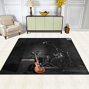 ALAZA Musical Instruments Guitar Black Area Rug Rugs for Living Room Bedroom 7' x 5'