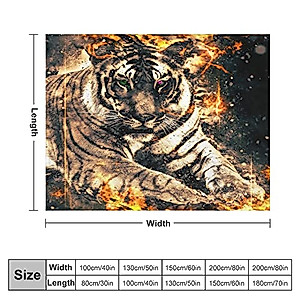 Tiger with Fire Flannel Fleece Throw Blanket Soft Warm Lightweight Fuzzy Plush Blankets for Bed Couch Sofa 30"x40"