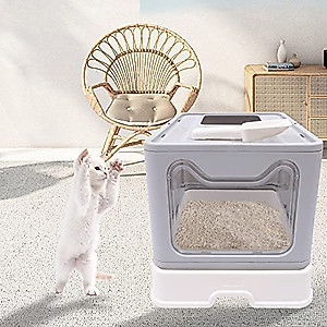 Cat Litter Box Semi-Enclosed and Foldable,Front Entry and top Exit Litter Box Storage and Deodorization Design Covered Litter Box,Comes a Cat Shovel, for Families Cat Houses