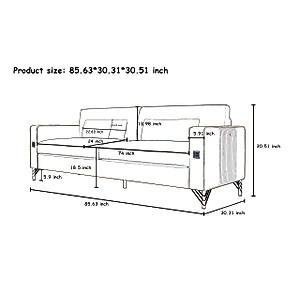 STORFENBOR 85 '' Velvet Sofa Density Sponge Spring Wrapped Fluffy Seat with 2 Waist Pillows and Round Gold-Plated Foot Cream Couch 3 Large Chairs in Living Room Couch Apartment-Beige