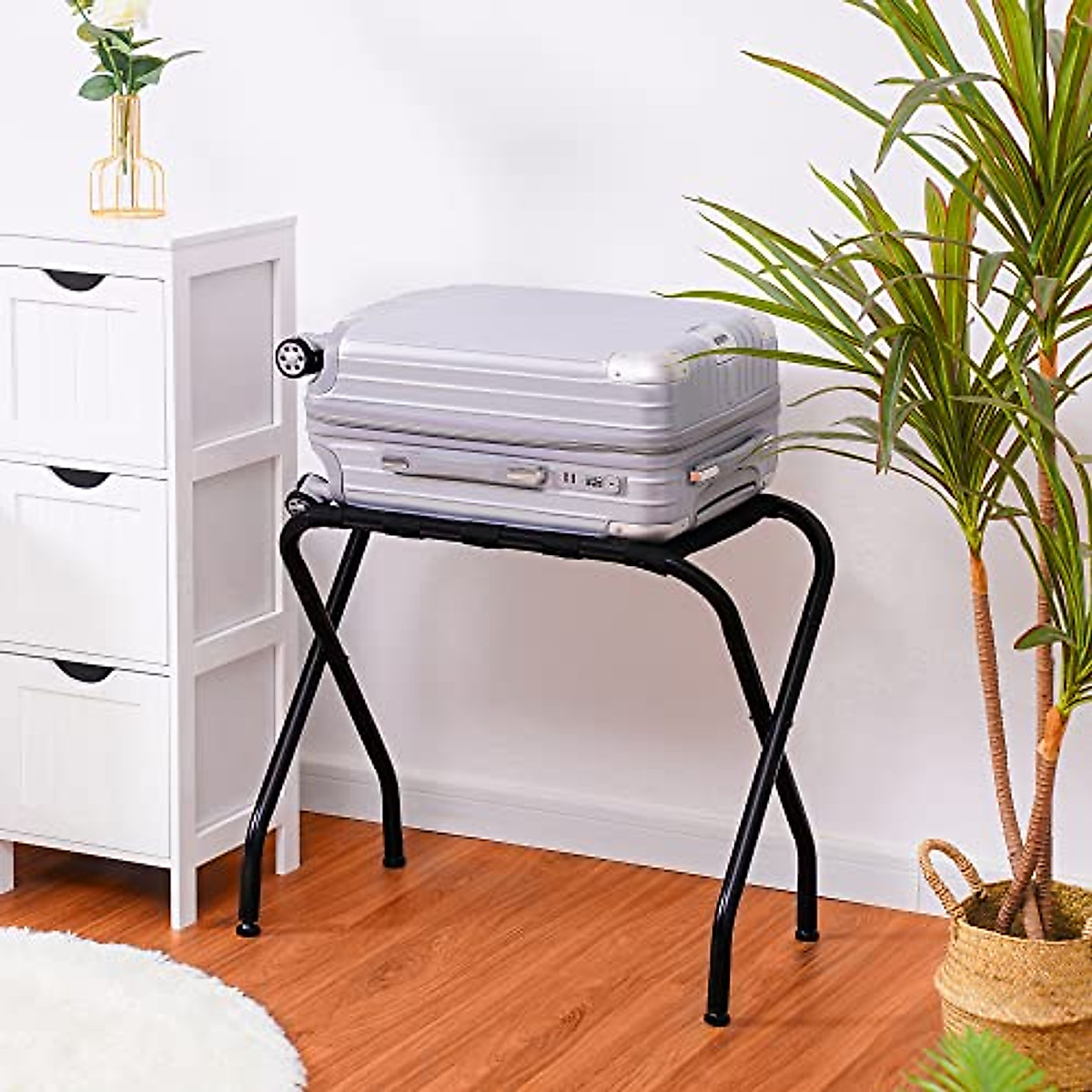 Heybly Luggage Rack, Pack of 4,Steel Folding Suitcase Stand for Guest Room Bedroom Hotel,Black,HLR001B4