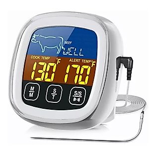 Pilipane Digital Meat Thermometer for Cooking, Touchscreen LCD Large Display Instant Read Food with Backlight, Long Probe, Grill Temperature Thermometer
