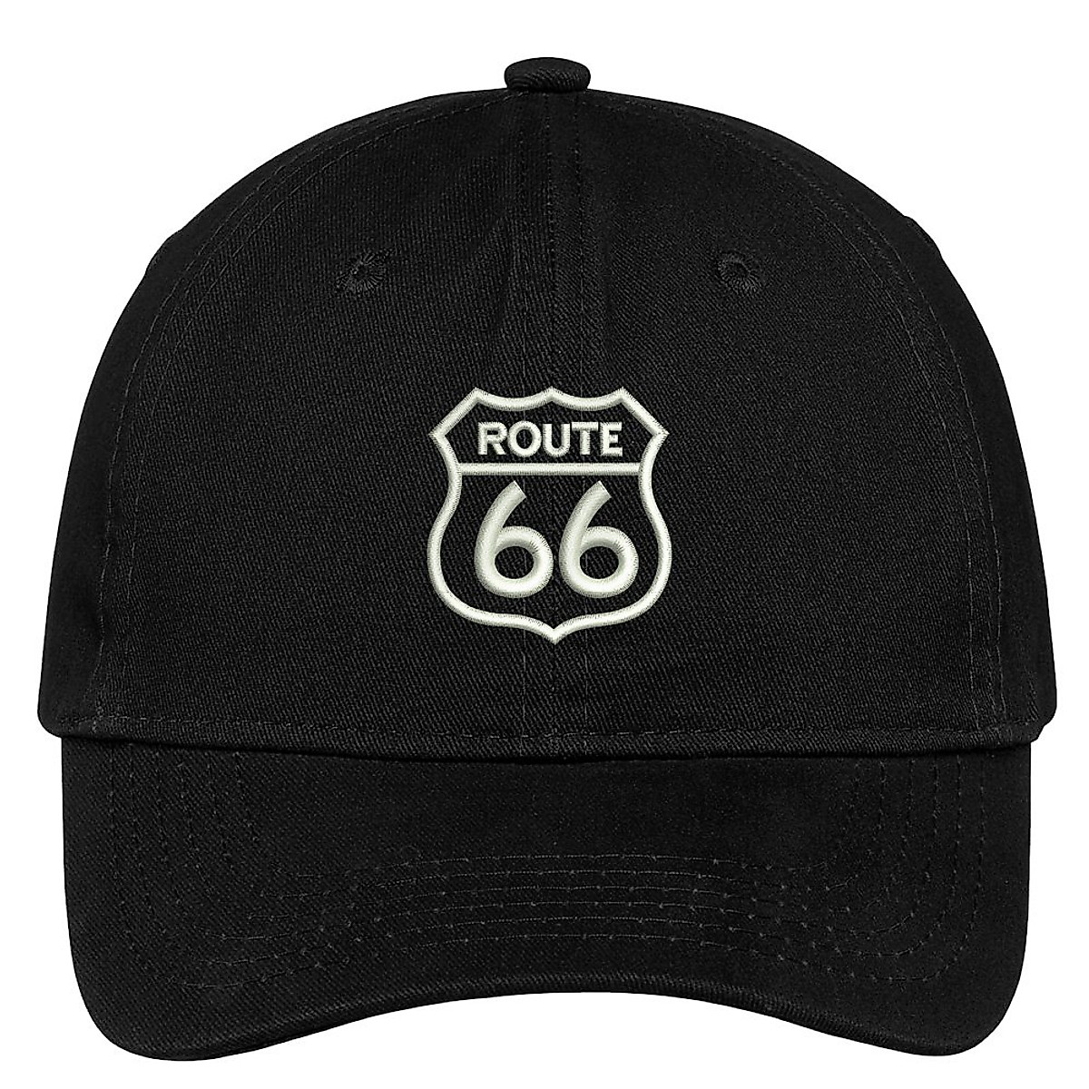 Trendy Apparel Shop Route 66 Embroidered Soft Crown 100% Brushed Cotton Cap - Black