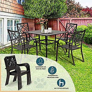 Oakcloud 2 Pieces Patio Wrought Iron Chairs, Metal Outdoor Dining Set, Stackable Bistro Chairs with Armrest for Garden Backyard, 300 LBs, Black