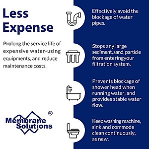 Membrane Solutions 10 Micron Sediment Water Filter Replacement Polypropylene Cartridge 10"x 2.5" for Whole House RO System, Compatible with Aqua-Pure AP110, GE FXUSC,WHKF-GD05,Culligan P5-6 Pack