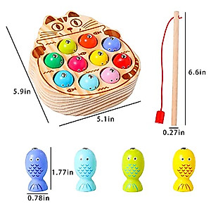 kidus Montessori Magnetic Wooden Fishing Game for Toddlers 1-3 Years Old,Fine Motor Skills Early Learning Eyes Hands Cooperation Toy for Boys & Girls Great Birthday Gift