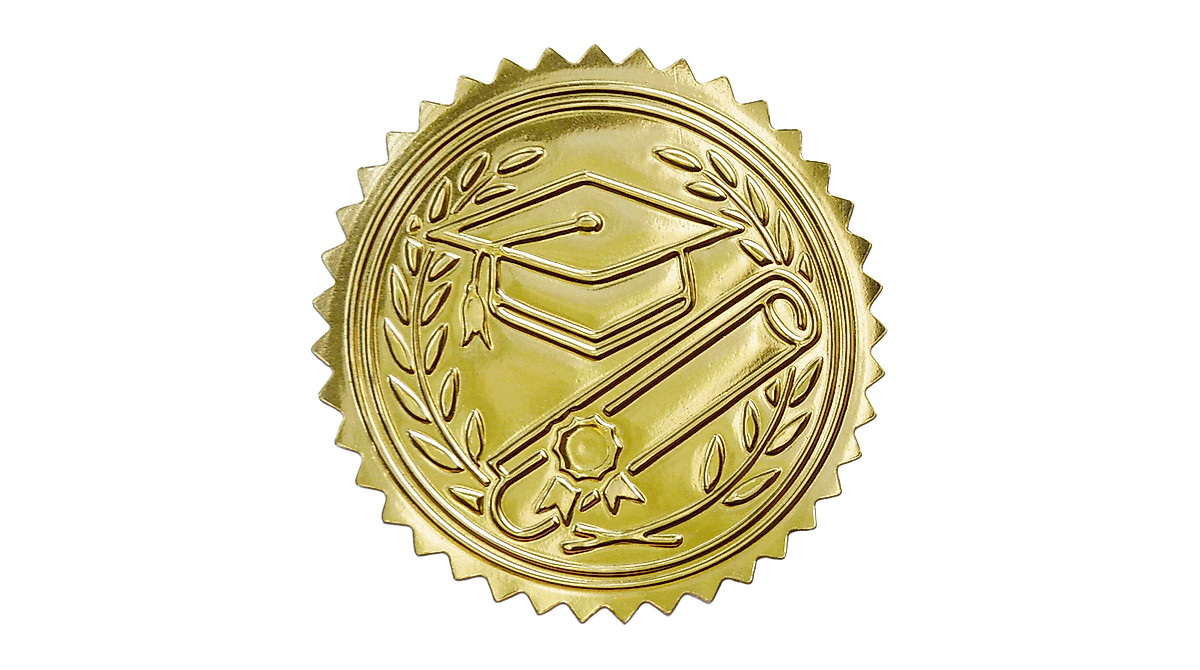 Embossed Gold Foil Seals for Diplomas - 100 Count