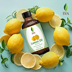 SVA Lemon Essential Oil – 4 Fl Oz – 100% Natural Lemon Oil - for Diffuser, Hair Care, Face, Skin Care, Aromatherapy, Scalp and Body Massage, Soap and Candle Making – with Dropper