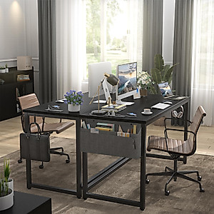 Foxemart 47 Inch Computer Desk with Magic Power Outlets and USB Charging Ports, Sturdy Modern Office Desks with Storage Bag and Hook, PC Laptop Study Writing Table, Simple Gaming Desk, Black