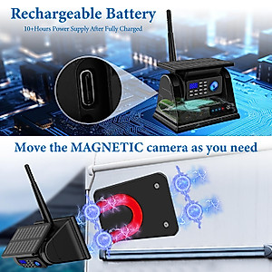 Magnetic Solar Wireless Backup Camera HD1080P 3 Min DIY Installation DVR 7" IPS with 2-Split Monitor Rechargeable Rear View Camera System for Hitching Gooseneck Horse Trailer Fifth Wheel Car RV Camper