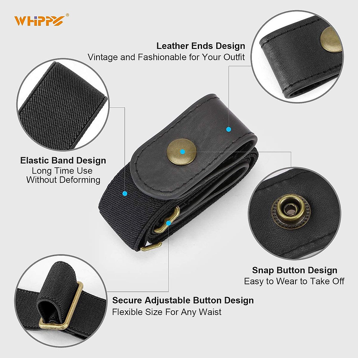 WHIPPY 2 Pack Buckle Free Comfortable Elastic Belt for Women or Men, Buckle-less No Bulge No Hassle Invisible Belts (Black Coffee, Fit Pants Size 32-48 Inches)