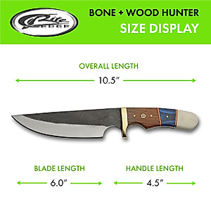 SZCO Supplies 10.5” Bone/Wood Handled Full Tang Outdoor Hunting Knife With Leather Sheath