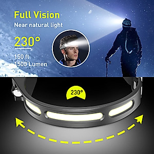 LED Headlamp Rechargeable, Super Bright Headlamp Flashlight with Motion Sensor, 5 Modes, 230°Wide Beam Headlight, IP65 Waterproof 1500 Lumens Sport Head Lamp for Running Hunting Hiking Camping(Black)
