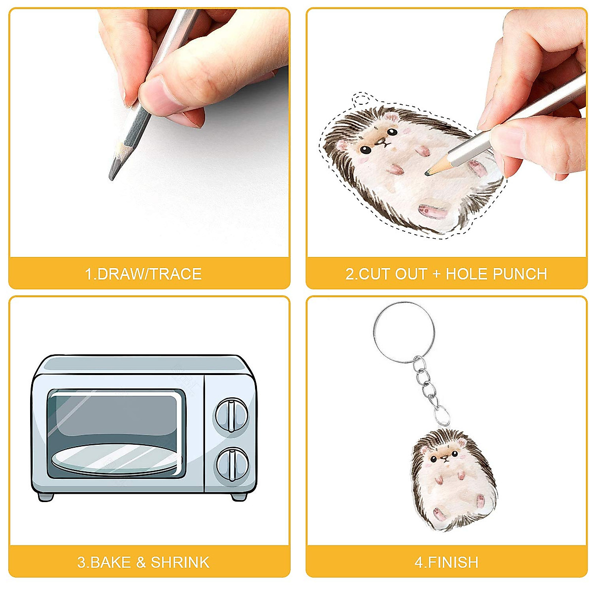 Rawskro 200 Pieces Shrink Plastic Sheet Kit Include 20 Blank Sheets Shrinky Art Paper,Hole Punch,165 Keychains Accessories,12 Colored Pencils for Kids Creative Craft Activities for All Ages