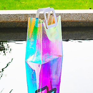 Reusable Gift Bag 11 x 9.8 x 5.1 Inches Iridescent Holographic Large Medium Size Gift Bags with Handle Mermaid Fish Scales Cute Handbags for Birthday, Christmas,Party, Baby Shower,Wedding, Women,Girls 1 PCS