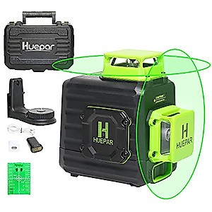 Huepar 2 x 360 Cross Line Self-leveling Laser Level, 360° Green Beam Dual Plane Leveling and Alignment Laser Tool, Li-ion Battery with Type-C Charging Port & Hard Carry Case Included - B02CG