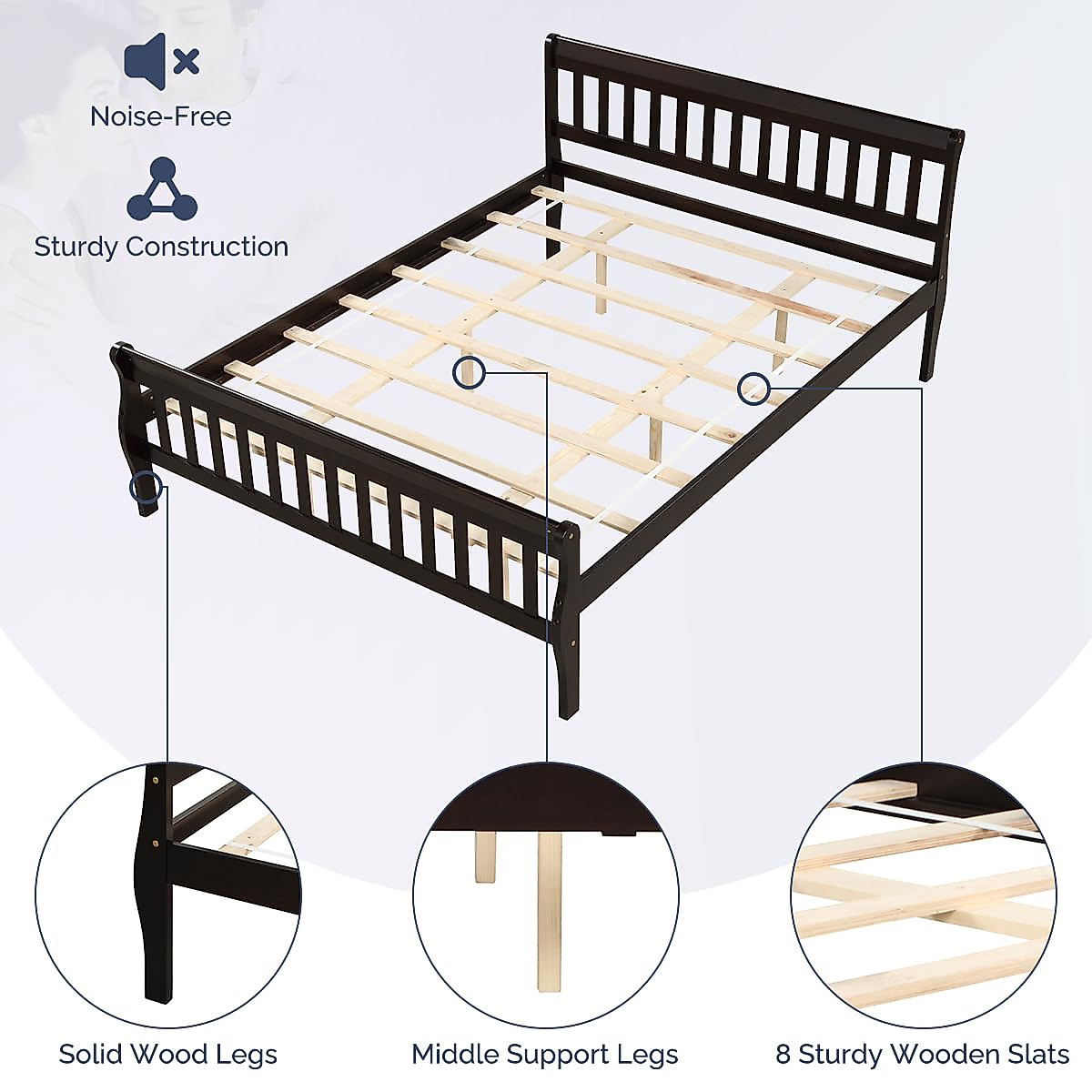 IULULU Queen Bed Frame, Solid Wood Platform Bed Frame with Headboard & Footboard, Queen Size Mattress Foundation with Wooden Slats Support, Easy Assembly, No Box Spring Needed, Espresso