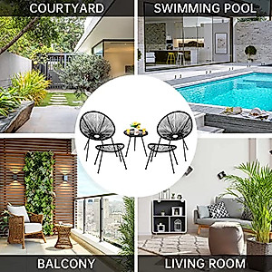 Devoko 5 Piece Outdoor Furniture Set Acapulco Modern All-Weather Conversation Set, 2 Chairs and 1 Glass Table with 2 Footrest for Indoor, Patio, Lawn, Garden, Poolside (Black)