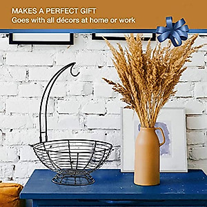 REGAL TRUNK & CO. Fruit Basket for Kitchen, 16.5 Rustic French Farmhouse Black Fruit Bowl with Removable Banana Holder Basket, Ideal to Store your Fruit & Vegetable, Medium Size, Birthday Gift