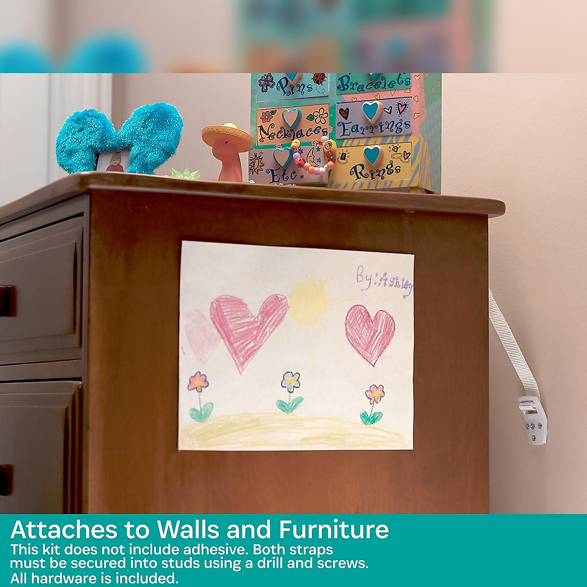 KidCo Anti-Tip Furniture Straps - Anti Tip Safety Straps, TV & Furniture Straps for Child Safety, Two Pack, White