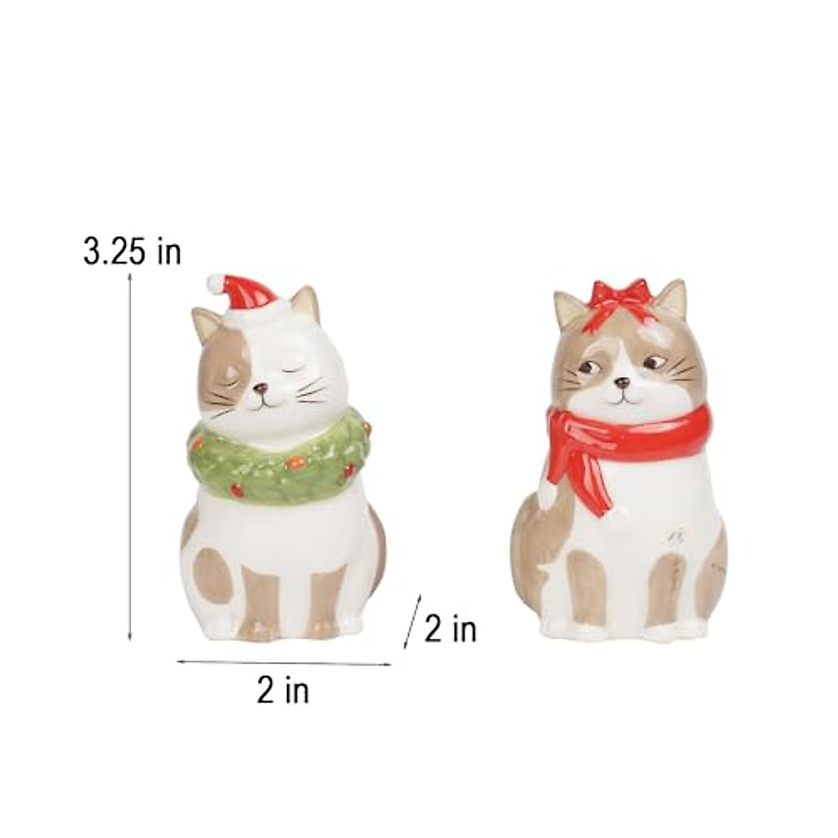 Christmas-Decorative Salt & Pepper Shakers Sets- Ceramic Cat Salt and Pepper Shakers Sets Novelty Christmas Fat Cat Design Easy to Refill & Dispense (Seasoning & Spice) 3.25H inch Newman House Studio