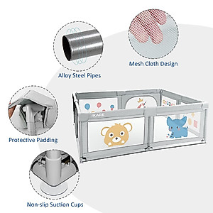 IKARE Baby Playpen, Baby Playards, Portable Baby Cage Play Area with Breathable Mesh, Extra Large Indoor & Outdoor Kids Activity Center for Babies and Toddlers (Printed)