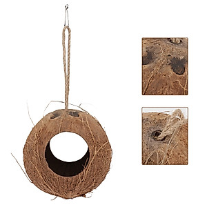 Hanging Coconut Shell Bird Nest Natural Coconut Hideaway Bird House Hut Breeding Nesting Bird Cage Box for Hamster Parakeets Love Birds Canary