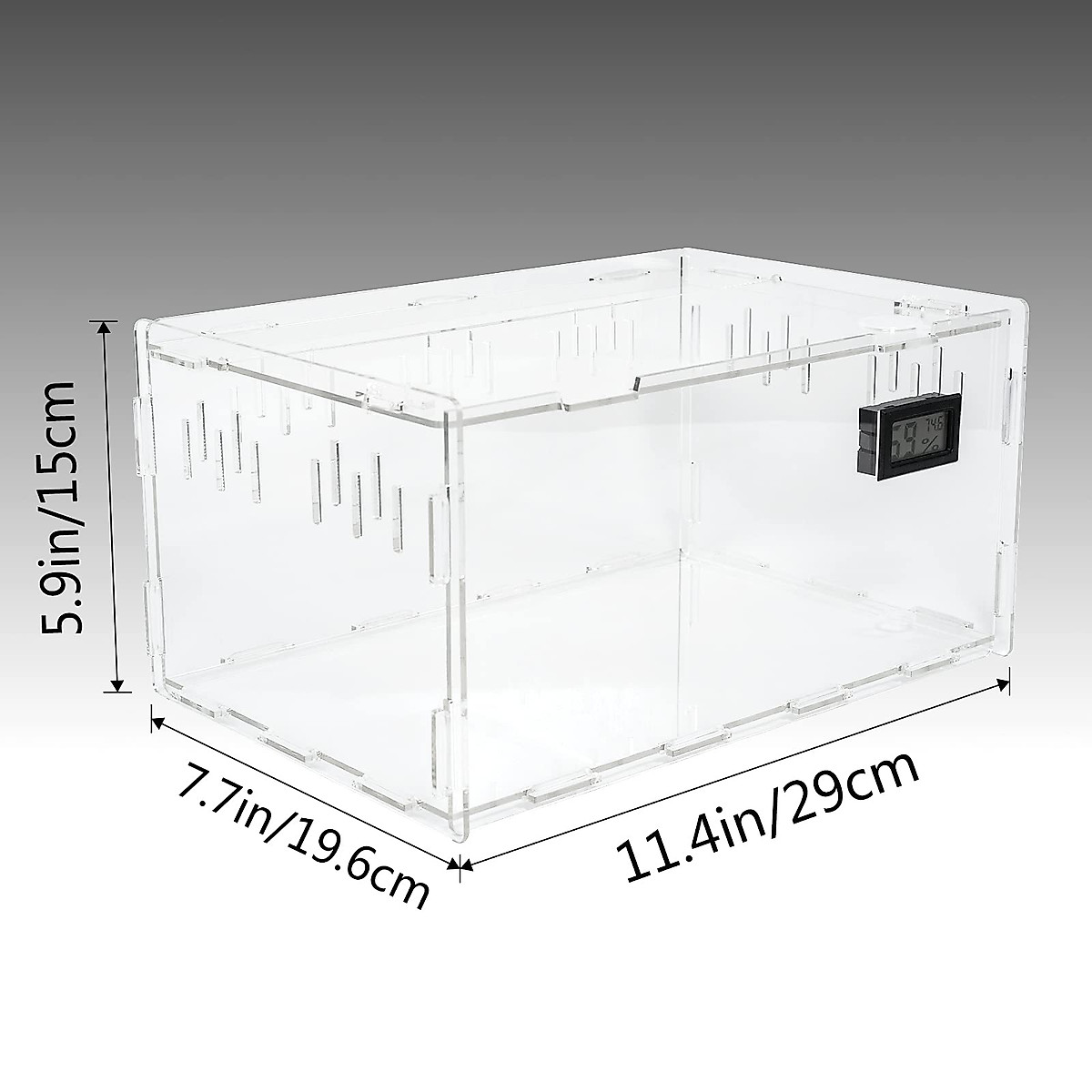 BETAZOOER Reptile Terrarium Breeding Tank Acrylic Reptile Feeding Box with Temperature Hygrometer (11.4"x7.7"x5.9")