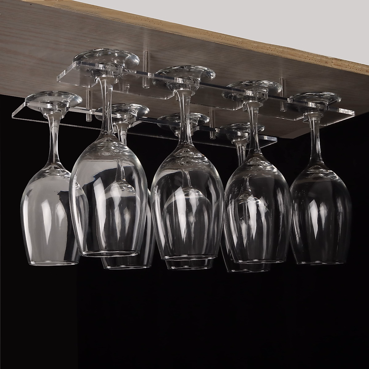WANLIAN Wine Glass Storage Rack Wine Glass Holder Acrylic under cabinet wine glass holder Wine glasses are stored and organized (2-Pack) (Transparent)