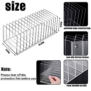Ctosree Acrylic File Organizer for Desk Vertical File Holder 15 Compartments Desktop File Sorter Mail Organizer Countertop Folder Stand Racks for Office Home School Desk(Clear, Rectangle)