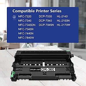 1 Pack DR-360 DR360 Black Drum Unit Replacement for Brother HL-2120 2125 2140 2150 2150N 2170 2170W MFC-7040 7345N 7440 7320 7340 7440N 7840 7840W DCP-7030 7040 7045N Printer(Toner is not Included).
