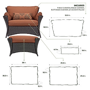 Hanover Set of Replacement Cushions and Accent Pillow for Strathmere Allure Oversized Armchair and Ottoman, Weather-Resistant Seat, Back, Ottoman Cushions, and Accent Pillow for Outdoor Seating Set