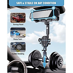 OFY Phone Mount for Car, [Big Rear Mirrors Friendly] Rear View Mirror Phone Holder, 360 Rotatable and Retractable Car Phone Holder for All Mobile Phones & Most Vehicles