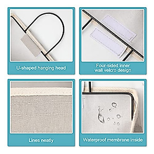 Surblue Wall Hanging Storage Bag with Sticky Hook, Closet Hanging Storage for Pocket, Bathroom Dormitory Organizer Bag, Linen Cotton Organizer Box Containers for Bedroom(Grey)