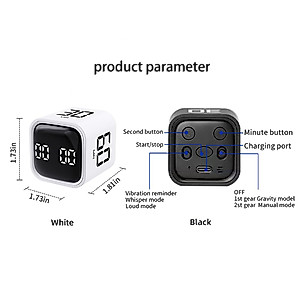 Teknoluzor Digital Cube Pomodoro Timer Productivity Timer kitchen Timer Desk Timer 5/10/30/60min & Custom Countdown, Vibration & Adjustable Sound Alarm,for Task Work Cooking ADHD Kids Studying (White)