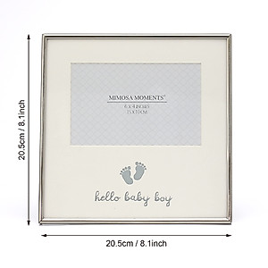 MIMOSA MOMENTS Metal 8''x 8'' Silver-tone with Silver Foil Baby Footprint Photo Frame, The Boys Picture Frame Matted 6''x4''Photo Display (4x6 horizontal, Silver-tone)