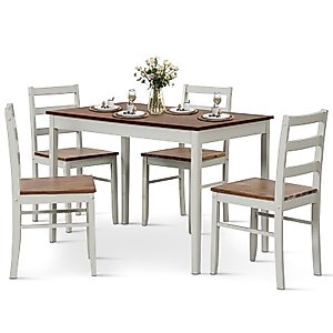 Giantex Dining Table Set for 4, Dining Room Table Set for 4, Breakfast Nook with Kitchen Table, 4 Dining Chairs, Compact Space-Saving Dinette Set for Small Space, Kitchen Table Chairs Set of 4 (Brown)