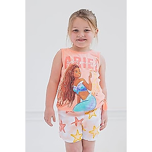 Disney Princess Ariel Little Mermaid Live Action Movie Little Girls Tank Top and Twill Shorts Outfit Set Tie Dye Pink 7-8