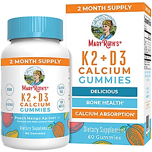 MaryRuth Organics Calcium with Vitamin D & Vitamin K2, 2 Month Supply, Calcium Supplement Supports Bone Health & Joint Support, with Vitamins D3 K2 Gummies, Vegan, Non-GMO, Gluten Free, 60 Count