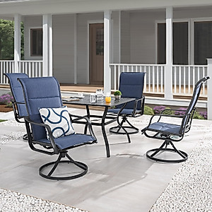 PatioFestival Patio Dining Set 5 Pieces Metal Frame Outdoor Furniture Sets Outside Swivel Rocker Chairs Suqare Table with All Weather Frame (Blue)