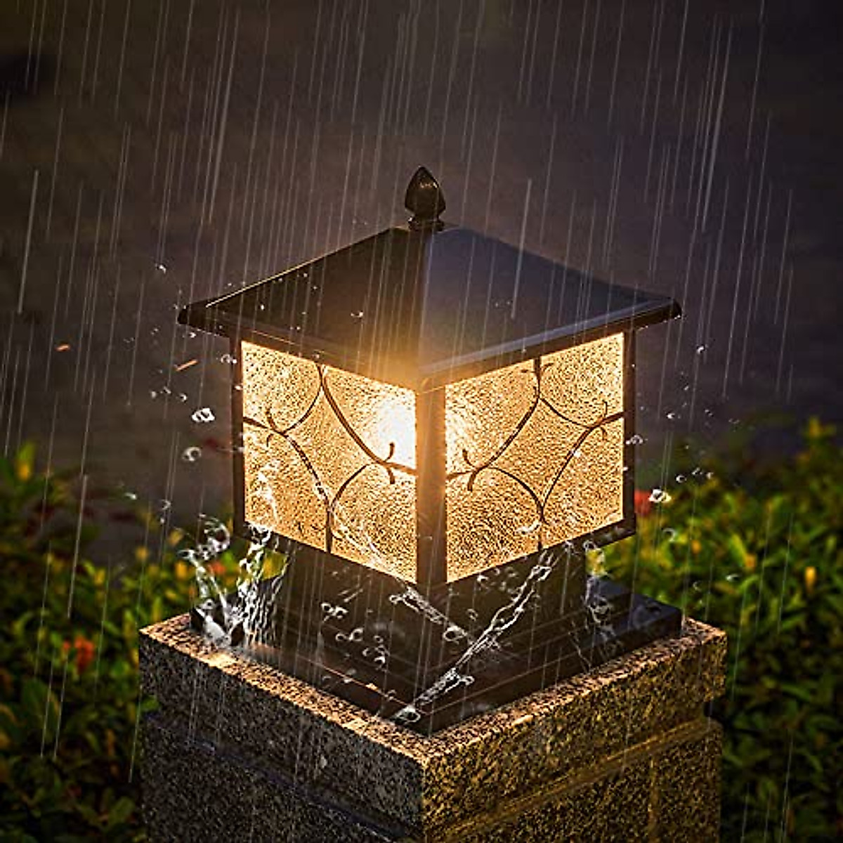 JSBDPHW Outdoor Waterproof Column Light Metal LED Warm Light Post Light Glass Lamp Shade Wall Lawn Courtyard Pillar LampPedestal Light Outdoor Post Light Fixtures