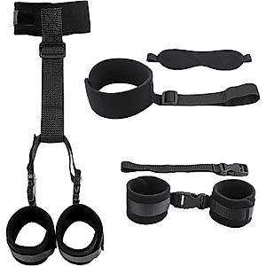 BDSM Neck to Wrist Restraints Bondage Set - Behind Back Handcuffs Collar with Blindfold Adjustable Bondage Set Bed SM Games Play Sex Toys for Couples