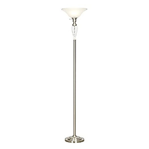 Catalina 72" Traditional Torchiere Floor Lamp Detail Accent and Glass Shades, Brushed Nickel