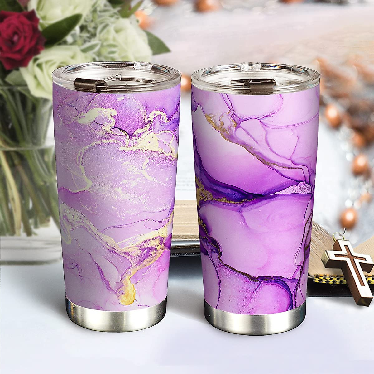 20oz Pink Purple Abstract Marble Tumbler, Inspirational, Motivational Birthday Gifts, Coffee Thermos for Women, Stainless Steel Double Wall Vacuum Insulated Coffee Mug, Travel Cup with Lid