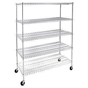 AmazonCommercial Heavy-Duty 5-Tier Steel Wire Shelving with Optional Wheels, NSF Certified, 60" W x 24" D, Chrome