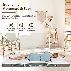 GOFLAME Memory Foam Tri-Fold Mattress, 4” Foldable Floor Mattress with Storage Bag & Removable Cover, Cool Gel Memory Mattress with Bamboo Fabric for Guest Room, Living Room, RV, Camp (Queen)