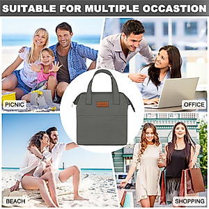 KUBYA Lunch Bag Simple Lunch Box for Women Men Insulated Lunch Bag & 1 Storage bag Reusable Lunch Tote Bag for Work, Picnic Beach or Travel (Grey) 10.63*9.5*5.2 in LBHS-03