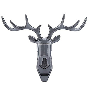 Aqur2020 Wall Hook, Deer Head Hook Coat Hat Key Hanger Rack Holder Wall Mount for Home Room Decor(Grey)