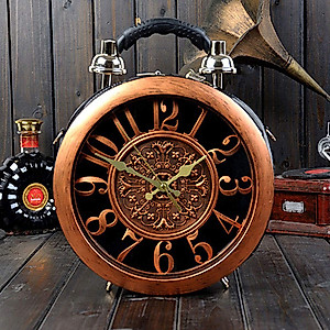 Alarm Clock Handbag Real Working Women Fashion Diagonal Shoulder Bag Leather Vintage Clock Round Box Personalized SteamPunk Style Messenger bag (A)